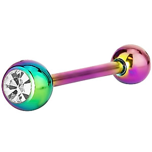 Forbidden Body Jewelry 14G 16mm (5/8 Inch) CZ Crystal Surgical Steel Rainbow IP Plated Tongue Ring