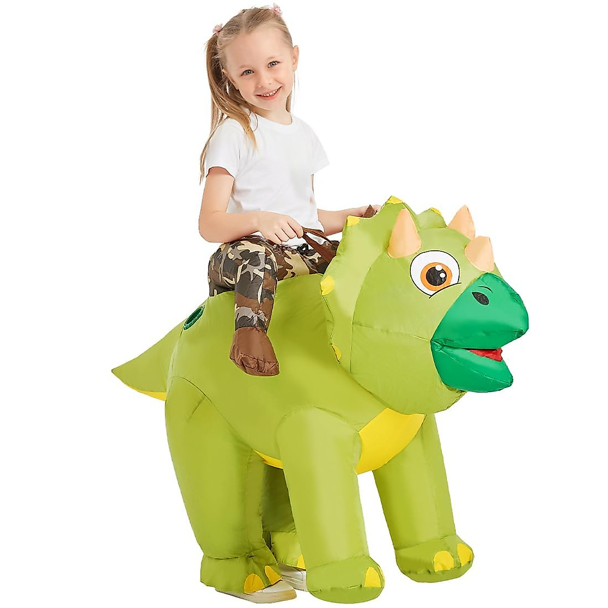 GOOSH Inflatable Dinosaur Costume Kids Triceratops Costume Halloween Dinosaur Blow up Costumes Kids Dinosaur Costumes Toddler (48 inches) Green