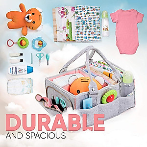 Printbeat Baby Diaper Caddy - Nursery Storage Bin and Car Organizer for Diapers and Baby Wipes and Feeding Bottles Shower Gift (Blue)