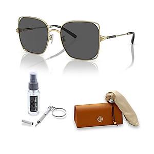 Tory Burch TY6097 331687 55MM Gold/Dark Grey Square Sunglasses for Women + BUNDLE With Designer iWear Eyewear Kit