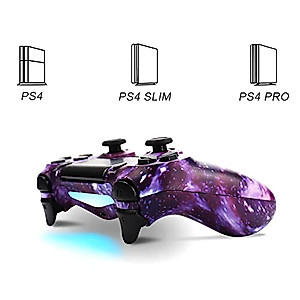 Wireless PS4 Controller, Game Controller for Playstation 4 with Dual Vibration and Charging Cable (Purple Galaxy)