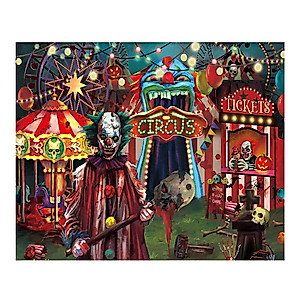 Funnytree 10x8FT Halloween Evil Circus Theme Backdrop for Photography Clown Creepy Carnival Haunted House Horror Scary Birthday Party Decorations Banner Home Decor Photo Booth Props Background