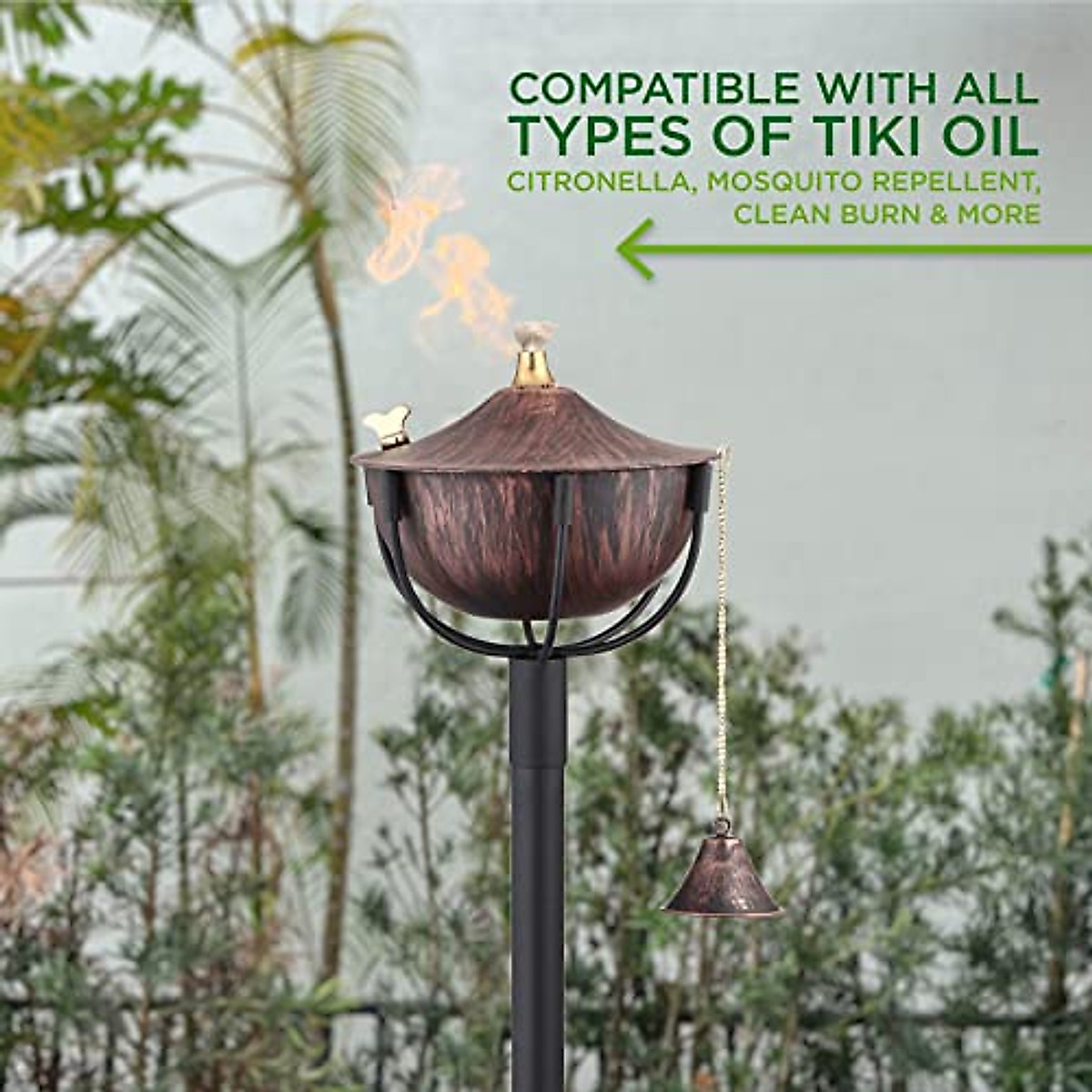 Legends Direct Maui Premium Metal Landscape Lantern Torches, 54" Tall- Tiki Style/w Snuffer, Fiberglass Wick & Large 32oz Oil Lamp for Outdoor, Patio, Garden, Lawn use and More (Brushed Bronze)