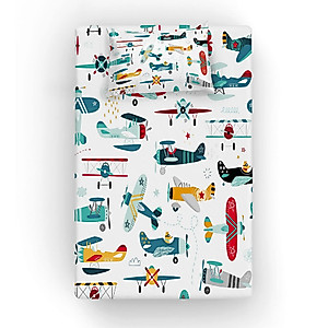Yasida Twin Bed Sheets Kids, Twin Sheets 2 Pack for Kids, Fitted Sheet Twin, Airplane Printed Bed Sheets for Girls or Boys, Bed Fitted Sheet and Pillowcases Set, 100% Brushed Microfiber Fabric
