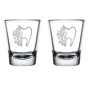 MIP Set of 2 Shot Glasses 1.75oz Shot Glass Floral Tooth Dentist Orthodontist Dental School Student Grad Hygienist Assistant Gift