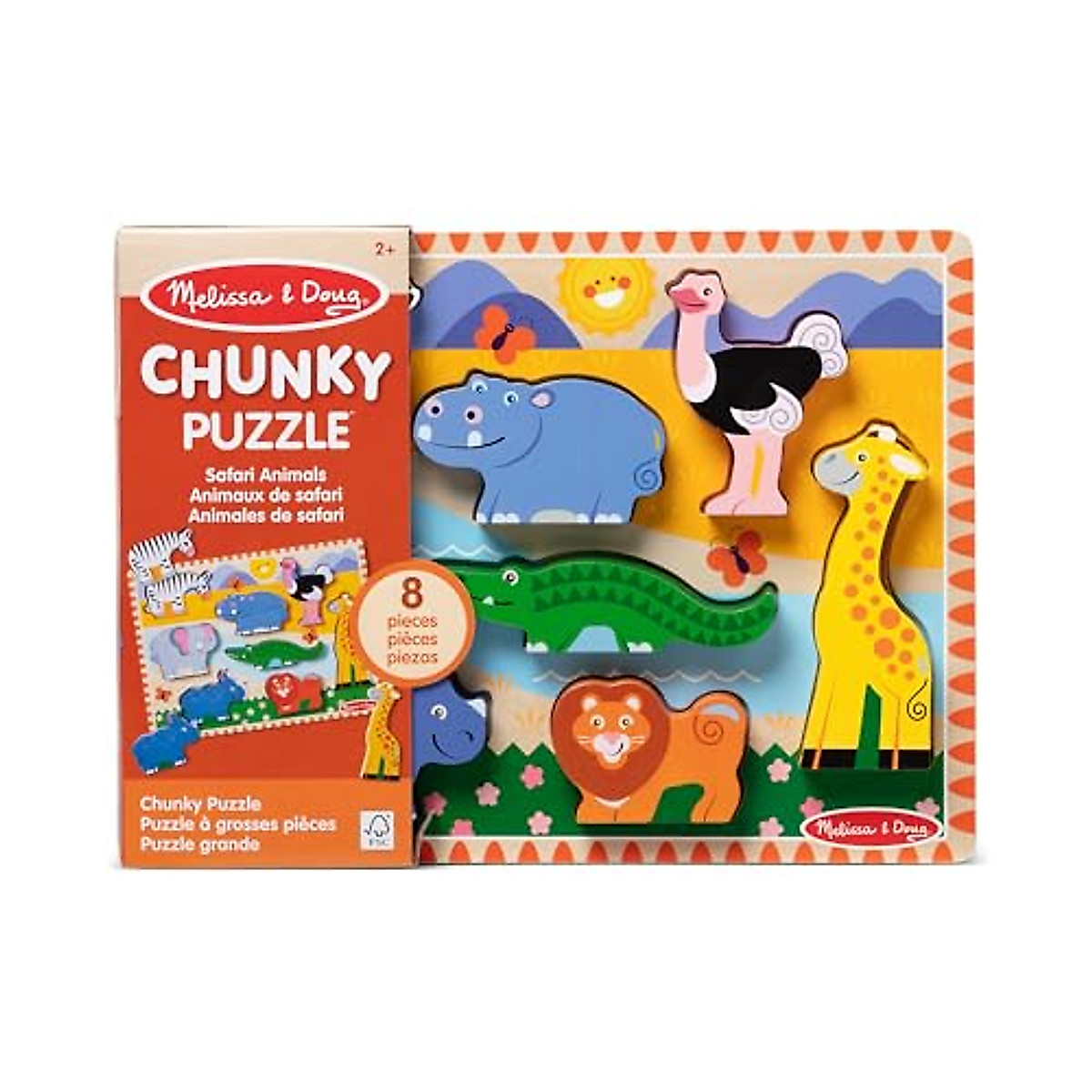 Melissa & Doug Safari Wooden Chunky Puzzle - 8 Pieces - FSC Certified