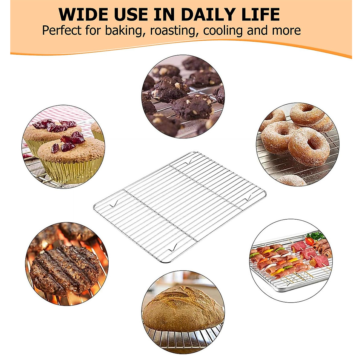 TeamFar Baking Sheet with Rack Set, Stainless Steel Cookie Sheet Baking Pans with Cooling Rack, Non Toxic & Healthy, Rust Free & Heavy Duty, Mirror Finish & Easy Clean, Dishwasher Safe - 6 Pieces