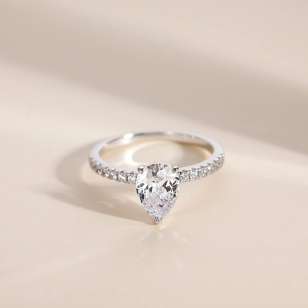 EAMTI 2CT 925 Sterling Silver Engagement Rings Pear Cut Cubic Zirconia CZ Wedding Promise Rings for Her Stunning Teardrop Wedding Bands for Women Size 6