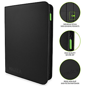 Vault X Premium Exo-Tec Zip Binder - 9 Pocket Trading Card Album Folder - 360 Side Loading Pocket Binder for TCG CCG Card Storage and Organisation (Black)