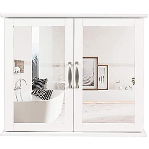 LUARANE Bathroom Medicine Cabinet, Wall Mounted Cabinet with Double Mirror Doors, Storage Organizer Cabinet with 2 Storage Shelves, Mirror Cabinet for Bathroom Entryway Living Room, White