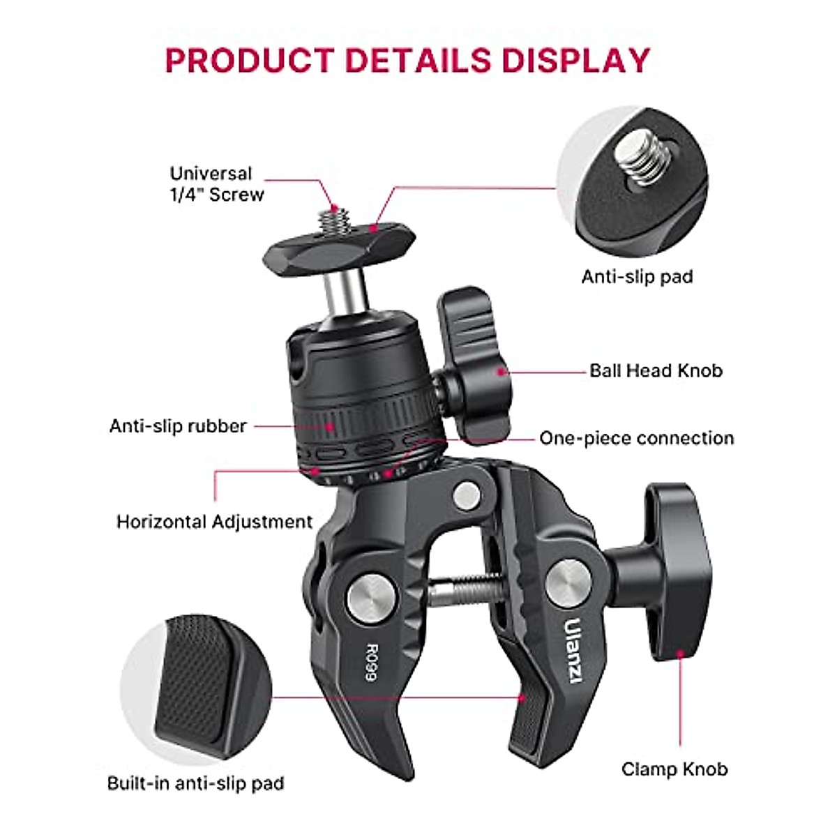 Clamp Mount Accessories for Gopro Hero - ULANZI R099 Super Clamp + Go Quick II Quick Release Adapter Magnetic Suction Bike Motorcycle Handlebar Attachments for Gopro 5/6/7/8/9/10/11 Black/Insta 360