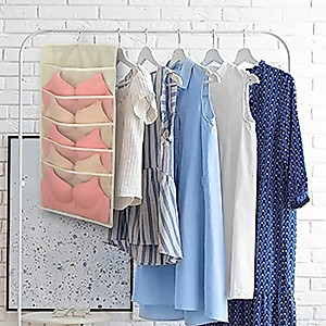 Lirex Bra storage organiser with 10 Pockets, 1 Pack Foldable Underwear Hanging Organizer for Wardrobe Wall Mount Bra Hanger Double Side Cloth with Hanger for Toys Purses Towels Socks Bra