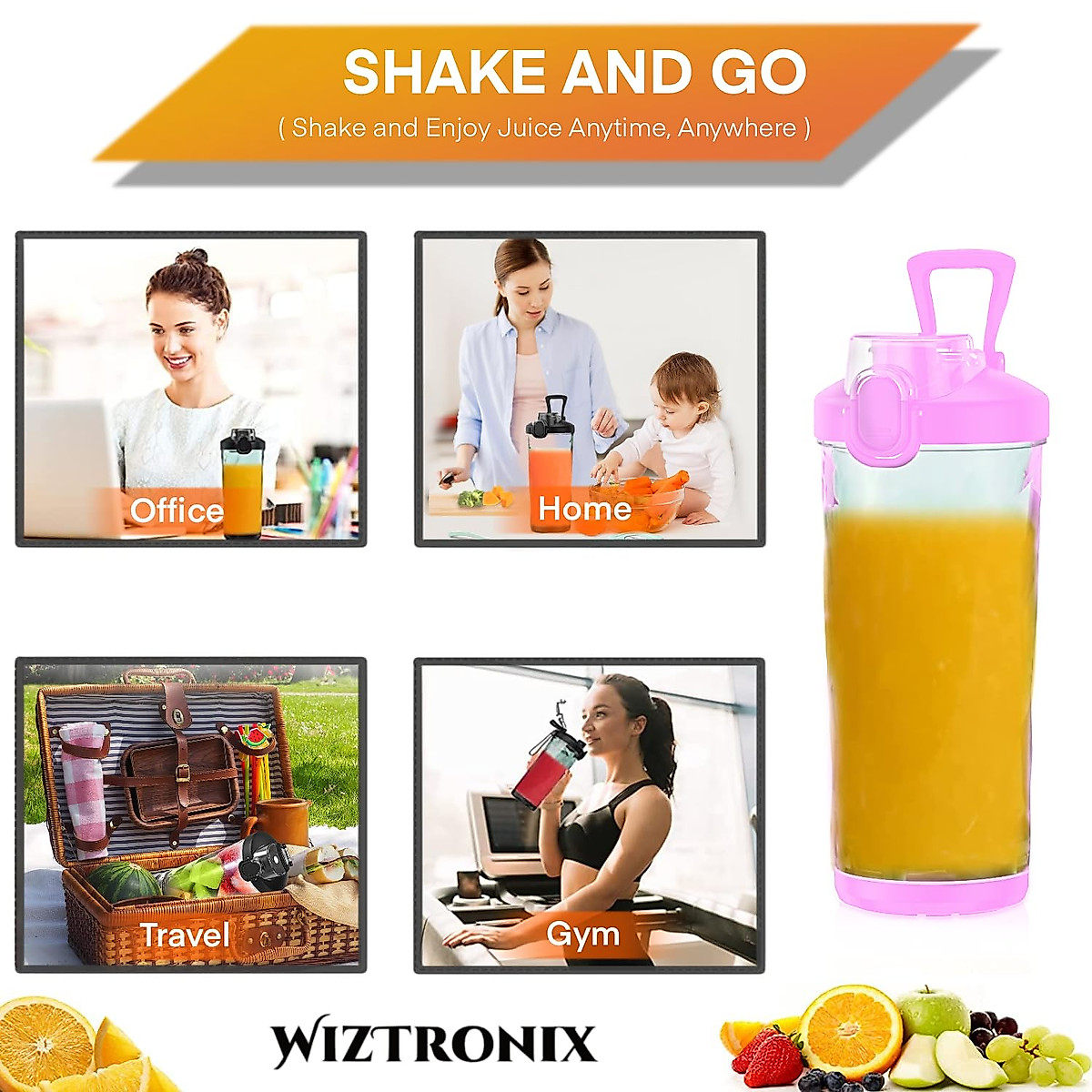 Wiztronix Portable Blender - 600ml Capacity, USB Rechargeable, Purple