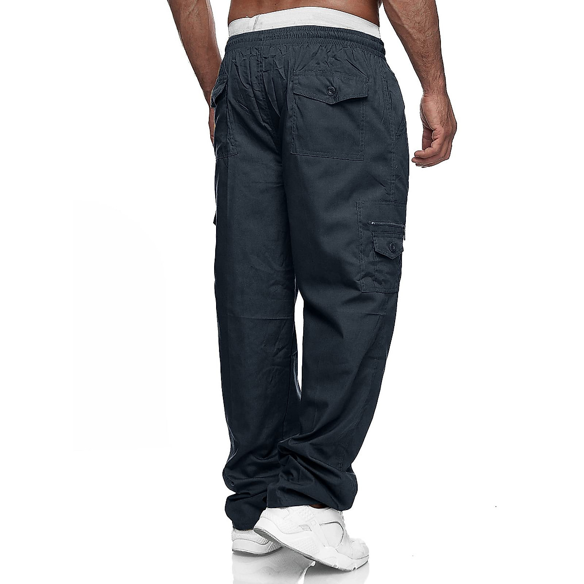 Men's Cargo Pants Relaxed Fit Sport Pants Jogger Sweatpants Drawstring Outdoor Trousers with Pockets Navy Blue 4XL