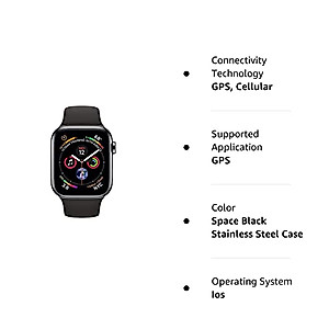 Apple Watch Series 4 (GPS + Cellular, 44MM) - Space Black Stainless Steel Case with Black Sport Band (Renewed)