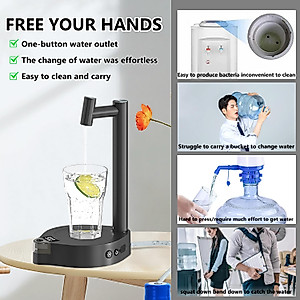 Desktop Water Bottle Dispenser - Smart Night Lights Countertop Water Dispenser 10 Levels Pumping for 5 Gallon Universal Bottle, Intelligent Portable USB-C Charging Water Pump for Home, Office, Outdoor