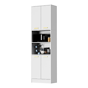 Kitchen Pantry Storage Cabinet 75" Tall 4 Doors Wood Freestanding Cupboard with Open Countertop and Adjustable Shelves Utility Hutch Cabinet for Dining Room Living Room Laundry Bathroom, White