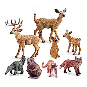8PCS Deer Toys Forest Animals Figures Toys Woodland Animal Figurines Set Anteater Figurine Beaver Figure Squirrel Monkey Rabbit Fox Deer Model Christmas Party Deco Cake Topper