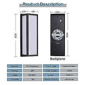 rosysky Outdoor Wall Light Modern Outdoor Sconce - 30W LED Exterior Lights Fixture Black Aluminum Outdoor Lighting Waterproof for Porch,Patio,Garage 2 Pack