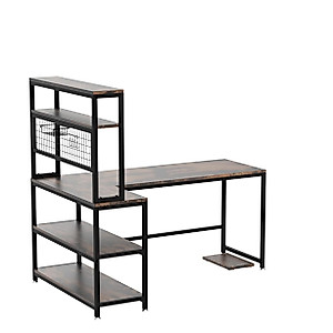 Tribesigns 55" Large Computer Desk with Wireless Charging 5 Storage Shelves, Office Desk Study Table Writing Desk Workstation with Hutch Bookshelf for Home Office (Brown)