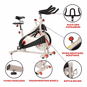Sunny Health & Fitness Indoor Cycling Exercise Bike with SPD pedals - SF-B1509, White, 47 L x 20 W x 47 5 H