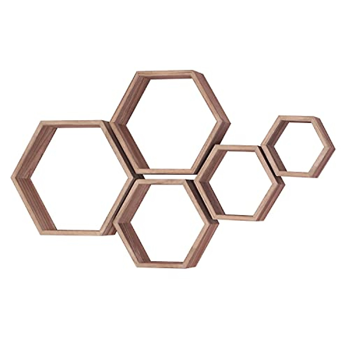 Hexagon Floating Shelves,Wall Mounted Wood Farmhouse Storage Honeycomb Wall Shelf Set of 5,for Bathroom, Kitchen, Bedroom, Living Room,Office,Home Room Wall Decor Driftwood Finish (Carbonized Black)