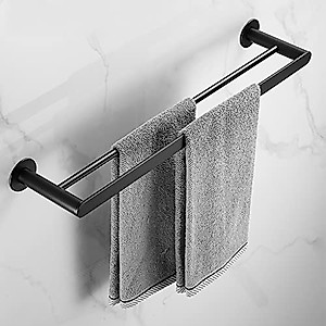 Bath Towel Bar Black 304 Stainless Steel Towel Rack, Towel Bar, Double-bar Toilet Bathroom Nordic Light Luxury Towel Rail Towel Holder (Color : Black 33cm)