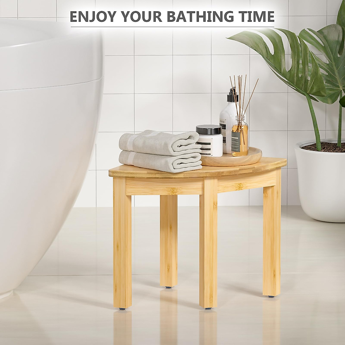 Domax Bamboo Corner Shower Foot Rest - Shower Stool for Shaving Legs 12 inch Non-Slip Waterproof Small Corner Shower Bench for Inside Shower Bathroom Bath Seat Spa Foot Rest Shaving Stool, Natural