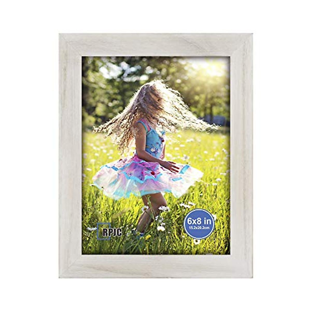 RPJC 6x8 inch Picture Frame Made of Solid Wood and High Definition Glass Display Pictures for Table Top Display and Wall Mounting Photo Frame with Stand Rustic White