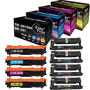 (Toner Set + Drum Set) Compatible TN221-225 Toner Cartridge and DR221CL Imaging Drum Unit Used for Brother HL-3140CW MFC-9130CW MFC-9140CDN DCP-9020CDN Laser Printer (Total 8-Pack), by EasyPrint