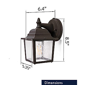 CORAMDEO Greystone Outdoor Dusk to Dawn Porch Light, Wall Sconce Porch, Patio, Deck and More, E26 Standard Socket, Suitable for Wet Location, Rustic Bronze Powder Coat Cast Aluminum with Seedy Glass