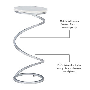 Powell Company Silver Spiral Metal Base with White Marble Top Drink Powell Nora Table