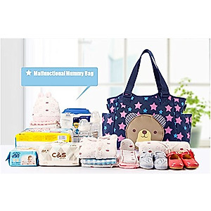 Mom Miya Large Capacity Multifunction Mummy Diaper Bag Tote Bag Mother Nappy Bag Set 3pcs Star Bear Design 2 Color (Blue)