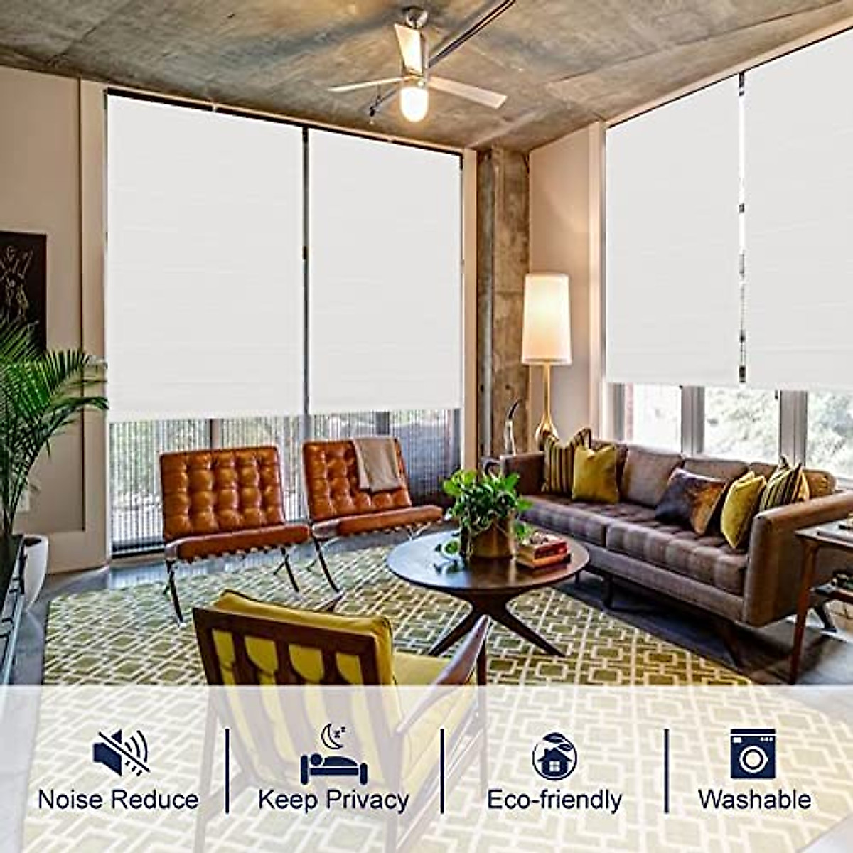 Sunbox Blinds Cordless Roman Shades for Windows, Window Treatments, Room Darkening Shades, Linen Fabric Roman Shades for Doors, Kitchen, Linen Cream