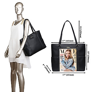 NNEE Classic Laptop Leather Tote Bag for 15 15.6 inch Notebook Computers Travel Carrying Bag with Smart Trolley Strap Design - Black