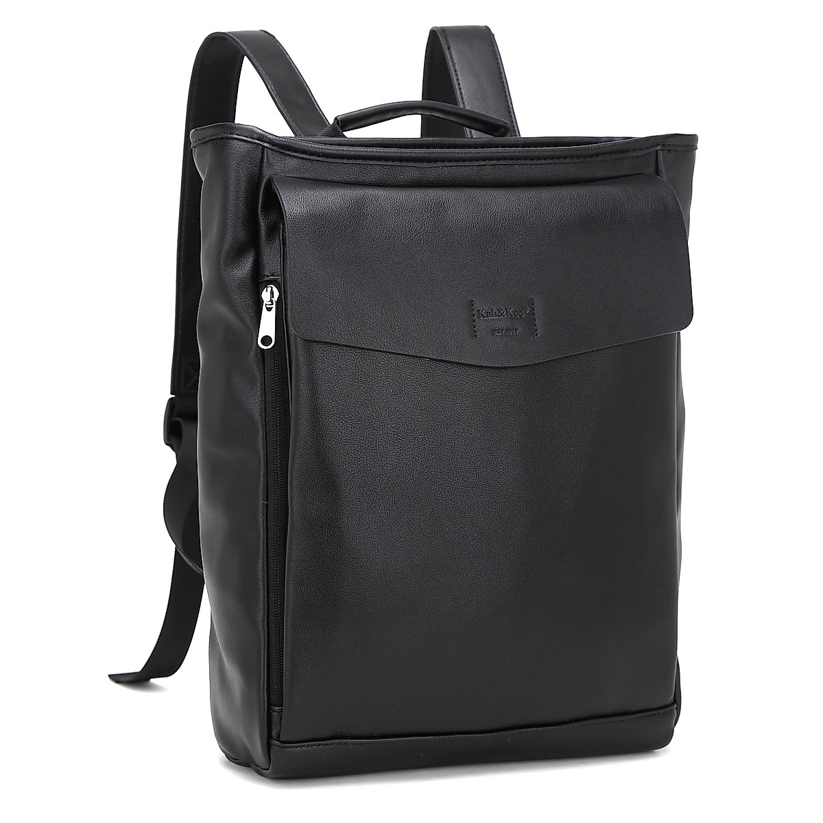 Kah&Kee Feaux Leather Backpack Purse for Women Casual Travel Daypack with Laptop Compartment 13 Inch (Black)