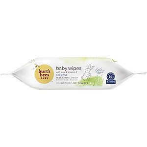 Burt's Bees Baby Wipes, Unscented Towelettes for Sensitive Skin, Hypoallergenic & Non-Irritating, All Natural with Soothing Aloe & Vitamin E, Fragrance Free, 6 Flip-Top Packs (432 Wipes Total)