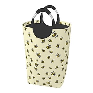 LIBIFALL Cute Bee Large Laundry Basket Yellow Animal Bees Ball Laundry Hamper Bag Collapsible Laundry Baskets Clothes Hamper with Handles Vintage Storage Baskets For Bathroom, Dorm,Family 50L