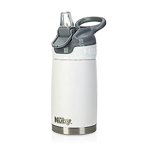 Nuby Thirsty Kids No Spill Flip-It Reflex Stainless Steel Travel Cup or Water Bottle - 10 Oz - 18+ Months - White