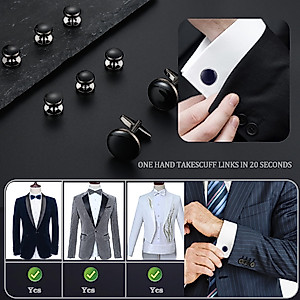 ORAZIO Cuff Links Mens Stainless Steel Cuff Links and Studs Set Gold Black Cufflinks for Men Tuxedo Studs Buttons for Formal Kit Business or Wedding Shirts