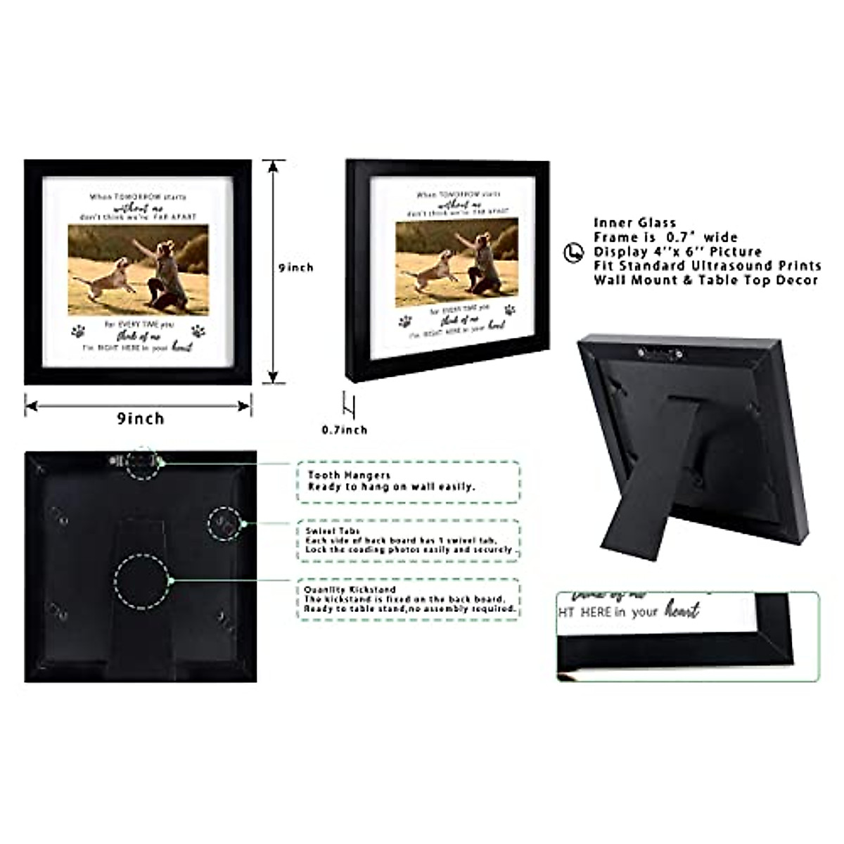 KCRasan Dog Memorial Picture Frame - Pet Memorial Picture Frame for Pet Loss of Gift - Dog Remembrance Frame Dog or Cat with Sympathy Pet Tribute Keepsake(9x9 memorial frame)