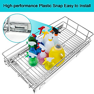 STORKING 1 Tier Wire Basket Pull Out Shelf Drawer Storage Organizer for Kitchen Base Cabinets Chrome-Plating (14x 22 x 5.3 Inch, 1 Tier)