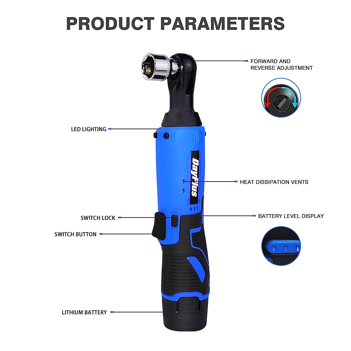 YouseaHome Cordless Electric Ratchet Wrench Set, 3/8" Power Ratchet Tool Kit with 2 Packs 1500mAh Lithium-Ion Battery and Charger, 12V Power Ratchet Driver with 7Pcs Socket Accessory Set