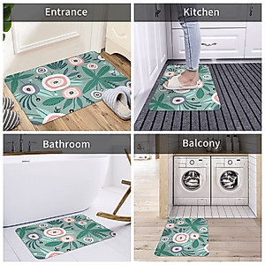 Abstract Bath Mat, Continuous Pattern Circular Shapes and Geometrical Motifs Art Print, Plush Bathroom Decor Mat with Non Slip Backing, 24" X 16", Slate Blue and Multicolor