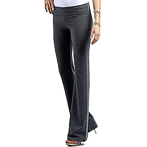 CNC STYLE P001 Women's Women's Comfy Cotton Foled Waist Stretch Bootcut Yoga Leggings High Waisted Bootleg Flare Work Pants, Charcoal Grey, Medium