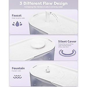 YauYik Cat Water Fountain with Wireless Pump, 78 fl oz/2.3L Ultra-Quiet Automatic Pet Water Fountains for Cats and Dogs, Cat Dispenser Bowl for Drinking with Smart LED Light & 3 Flow Modes
