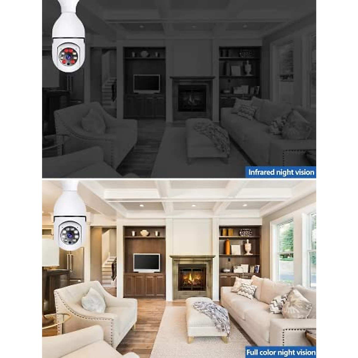 METRICSQUARE Light Bulb Security Camera Home Wireless WiFi Camera 360°PTZ Surveillance Camera Baby Monitor Nanny Cam Pet Camera Video Recording with Audio Remote Control with Phone APP