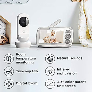 Motorola EASE34 Video Baby Monitor - 4.3-Inch Color Display Parent Unit, 2-Way Talk Audio, 5 Lullabies -Infrared Night Vision, Room Temperature Monitoring, Digital Zoom, 1000ft Long Range