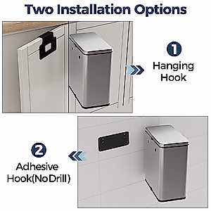 LINSSEN Stainless Steel Hanging Trash Can with Lid and Inner Bucket, 2 Gallon Kitchen Compost Bin for Counter Top, Under Sink or Wall Mount, Small Garbage Can for Cupboard/Bathroom/Bedroom/RV