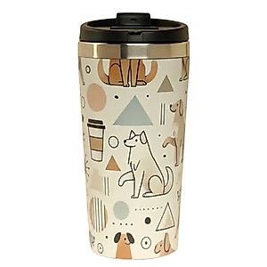 AetherSip 15 oz Dog Print Insulated Travel Mug; Cone-Shaped Stainless Steel Tumbler; Spill-Proof Flip Lid; Ideal for Coffee, Tea, and Cold Beverages